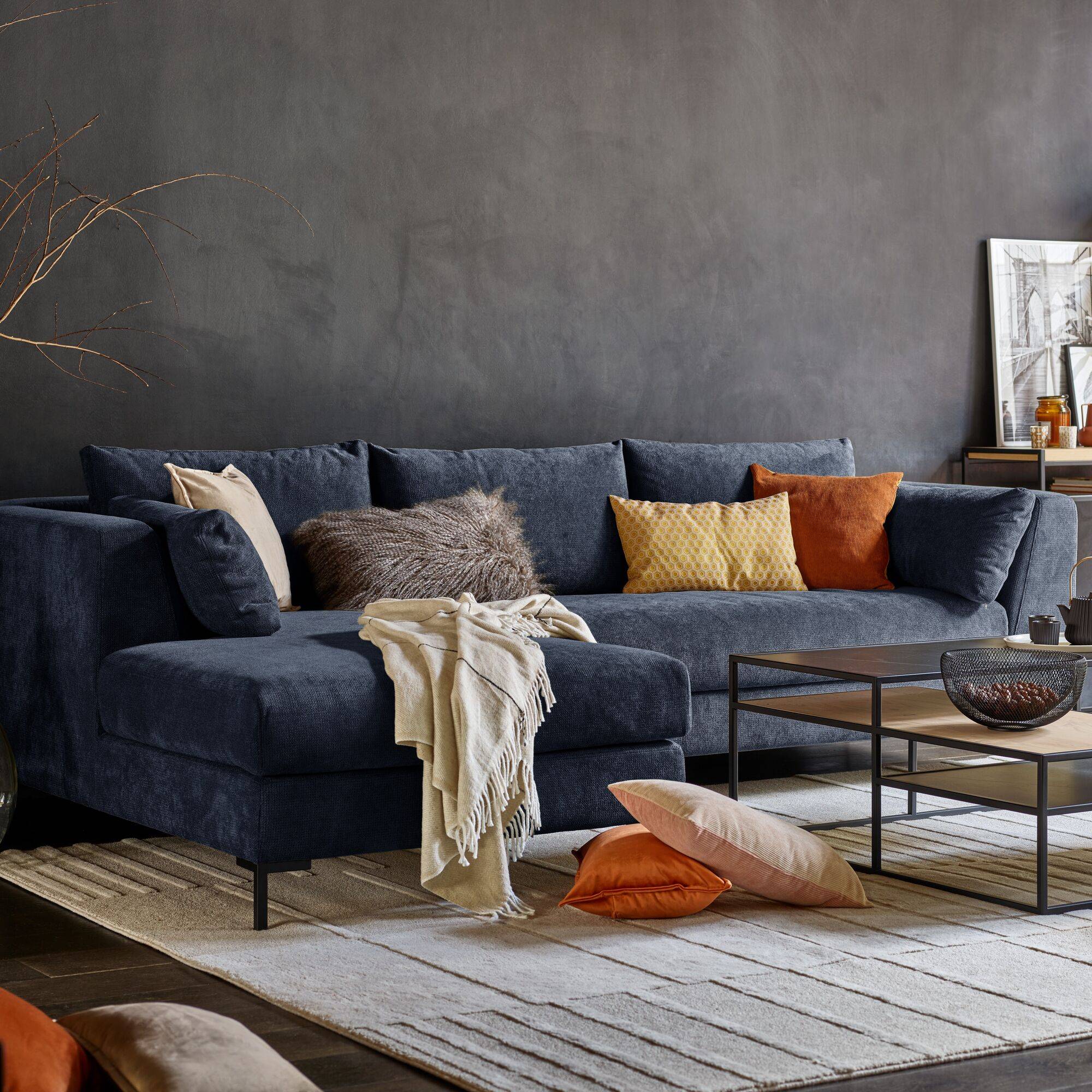 Canapé d'angle tissu Pornic - Bleu Marine - Canapé angle gauche | Camif