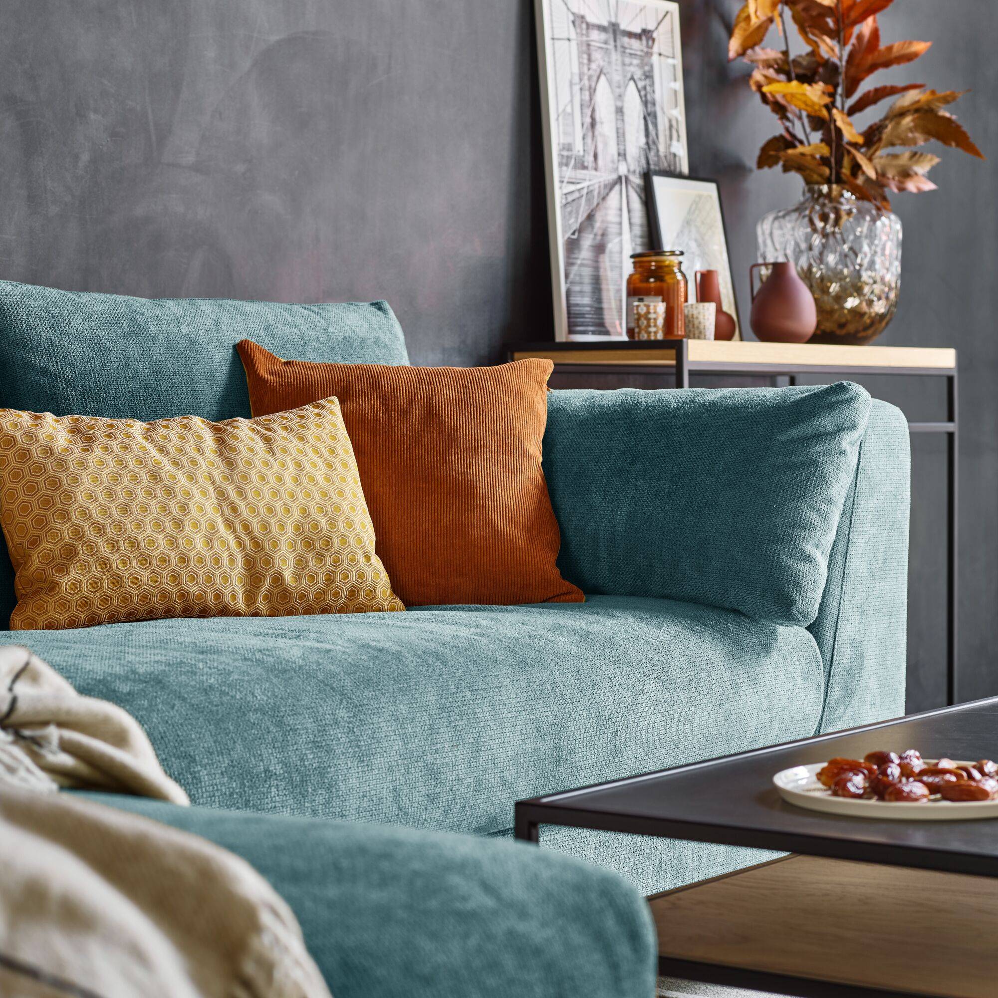 Canapé d'angle tissu Pornic CAMIF - Océan - Canapé angle gauche | Camif