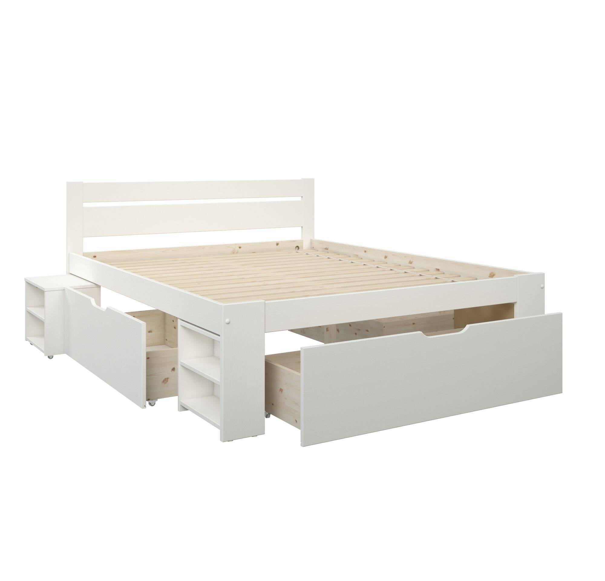 Lit rangement bois massif Tara - Blanc - 140 x 190 cm | Camif